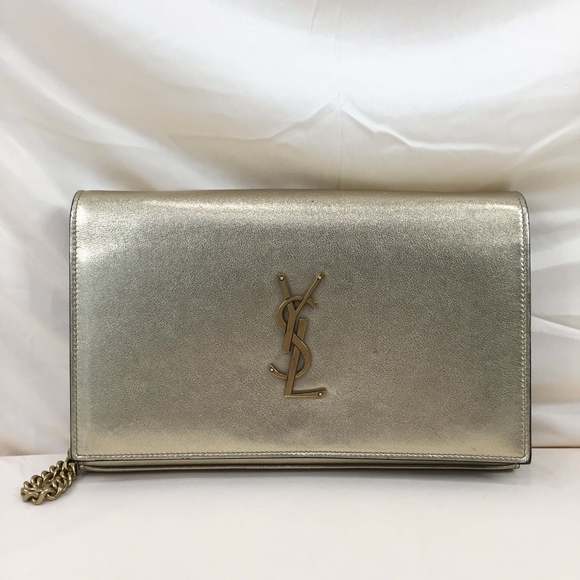 Yves Saint Laurent | Bags | Yves Saint Laurent Gold Leather Kate Wallet ...